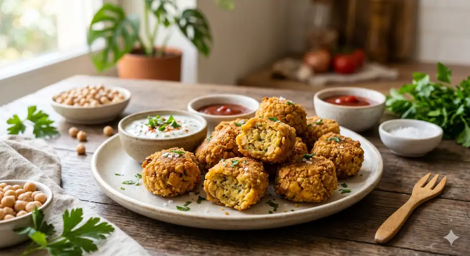 Nuggets de grão-de-bico na airfryer super crocantes e fáceis de fazer