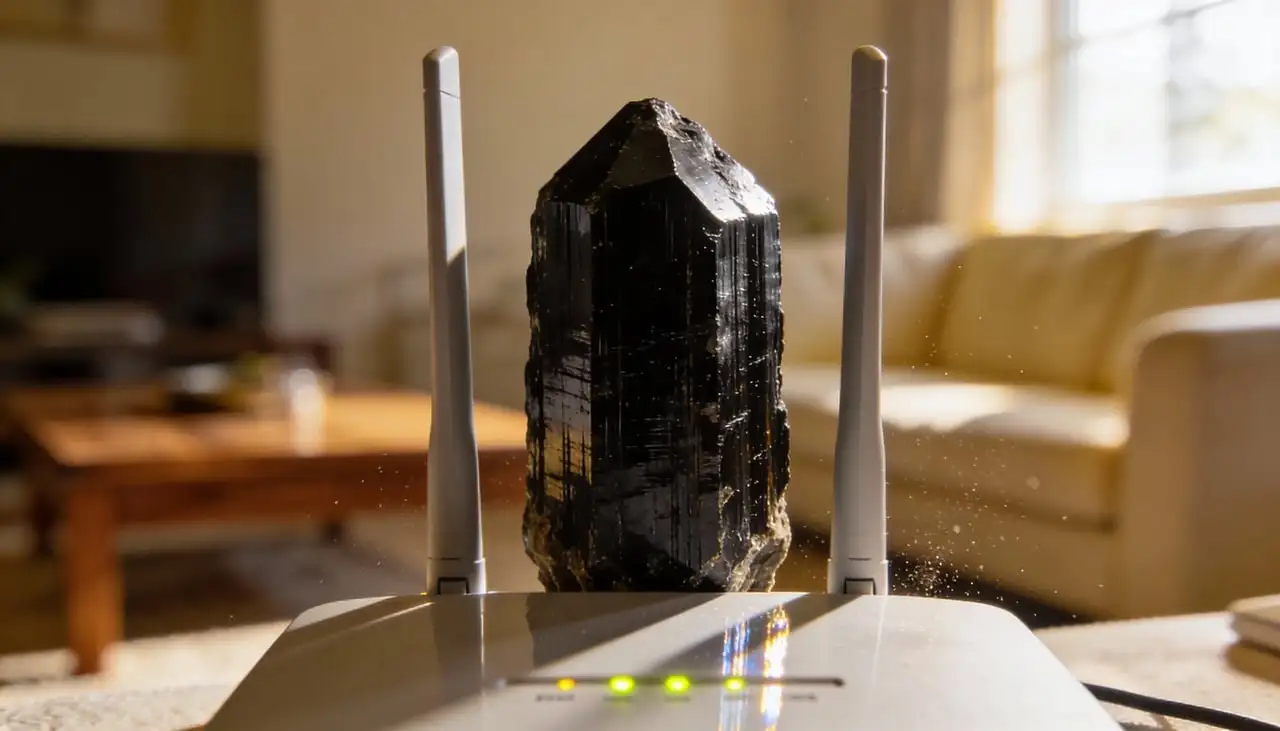 Coloquei este cristal perto do Wi-Fi para filtrar as vibrações negativas