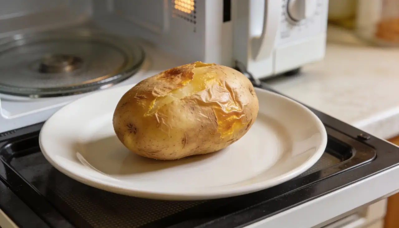 Batata assada no micro-ondas que fica igual à de forno na metade do tempo