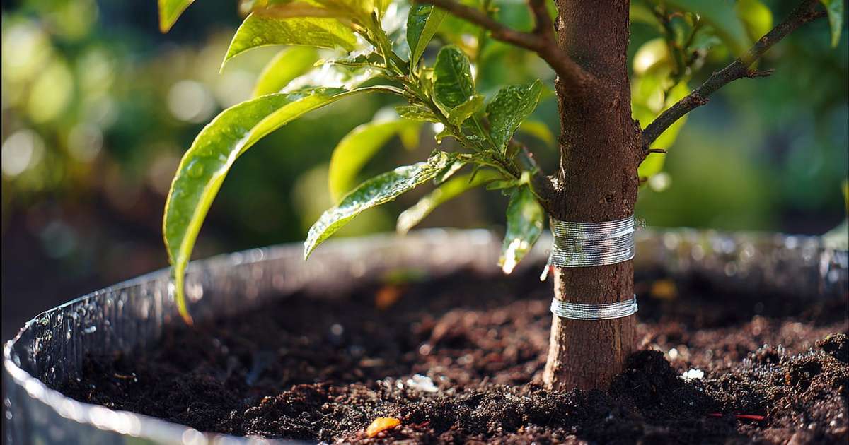 Tiras de alumínio no tronco impedem que lesmas e roedores ataquem seu ...