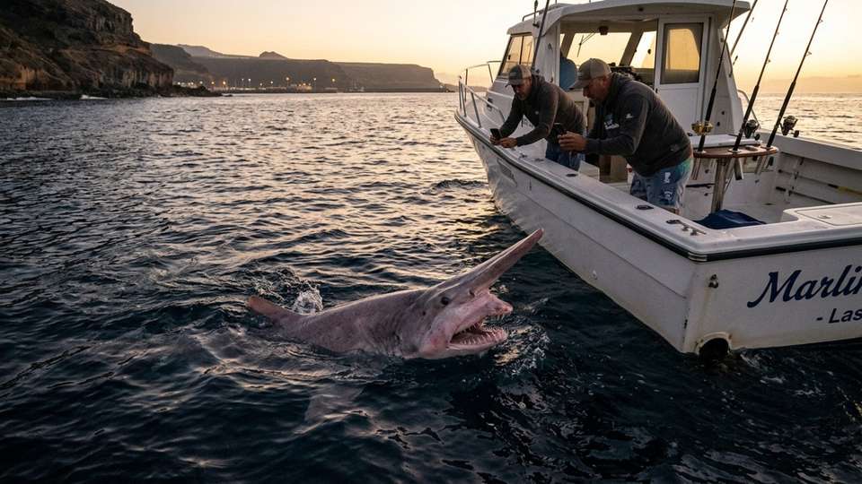 Um grupo de pescadores fisga sem querer em Gran Canária um tubarão ...