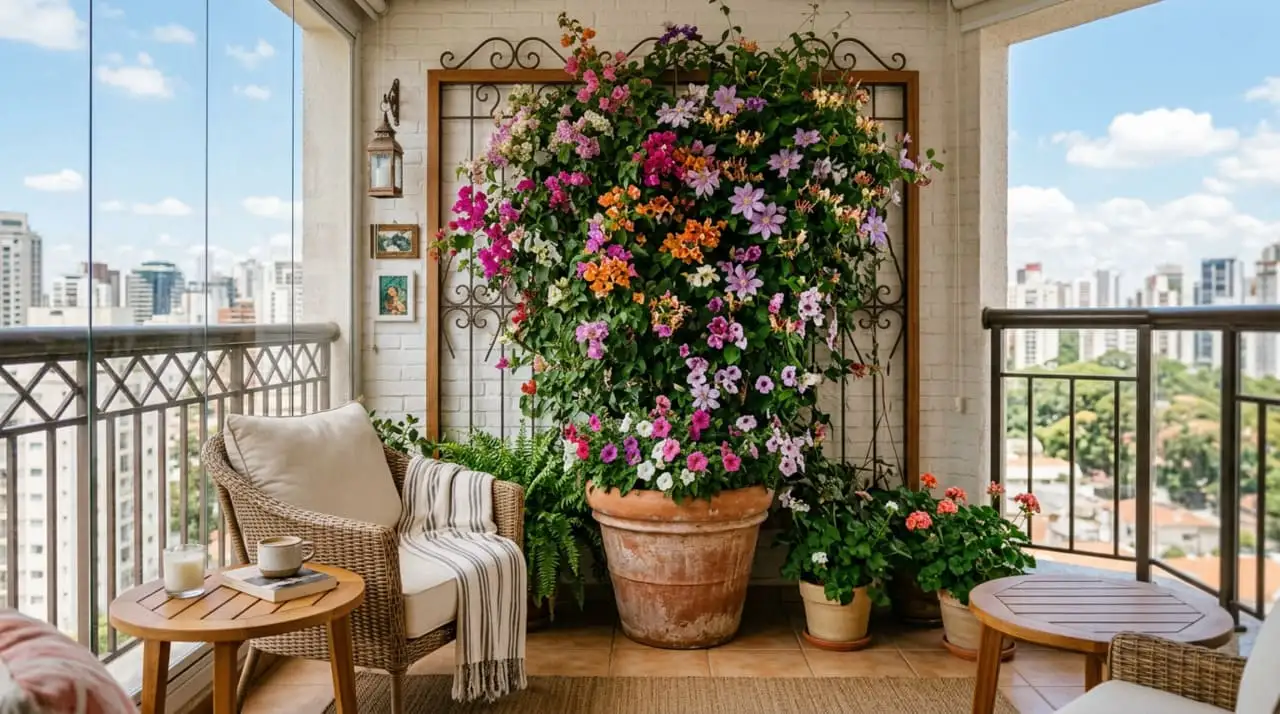 Uma trepadeira que floresce o ano todo, cresce em vaso e é símbolo de ...