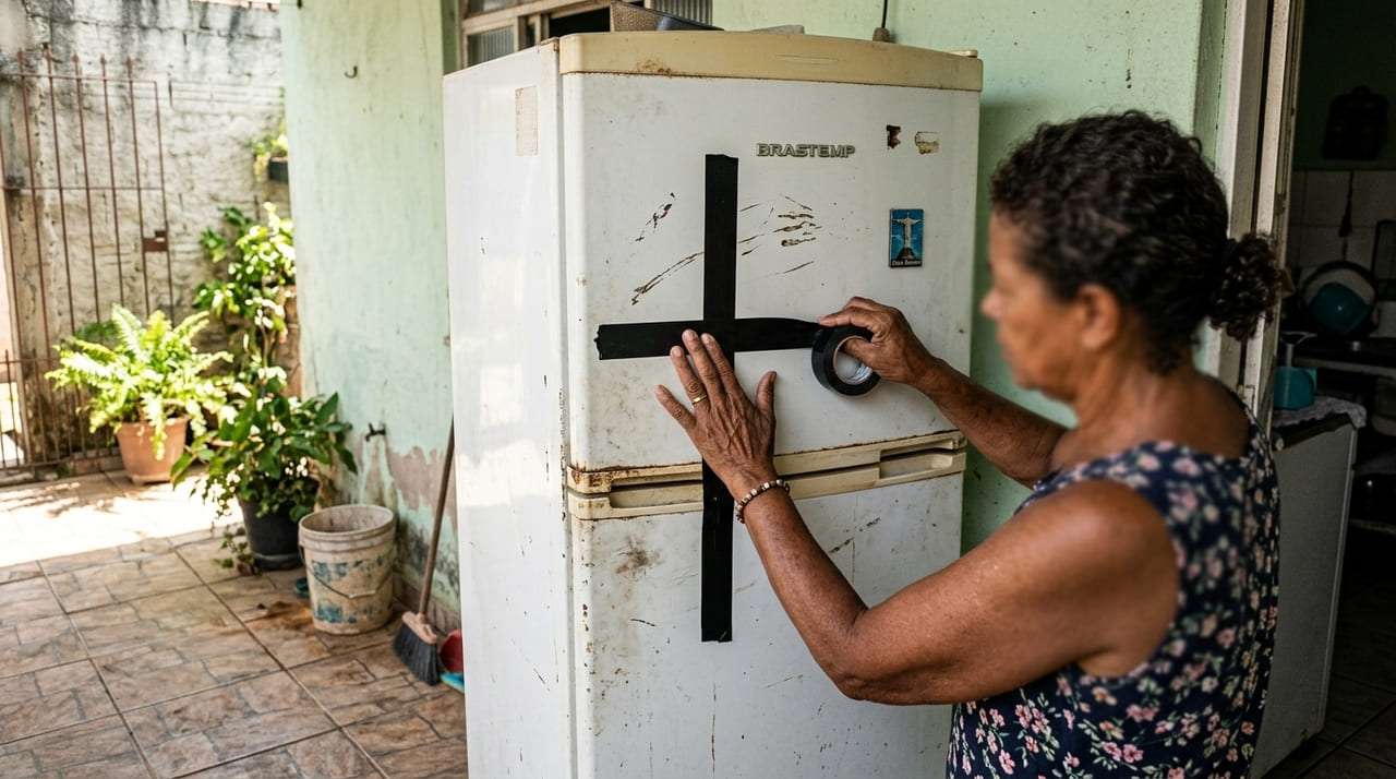 Para que serve riscar um X com fita preta na geladeira velha antes de ...