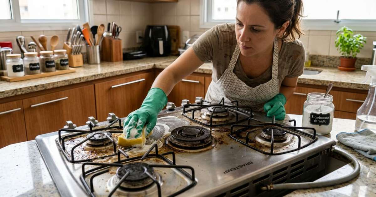 Como limpar gordura acumulada no fogão com bicarbonato de sódio para ...